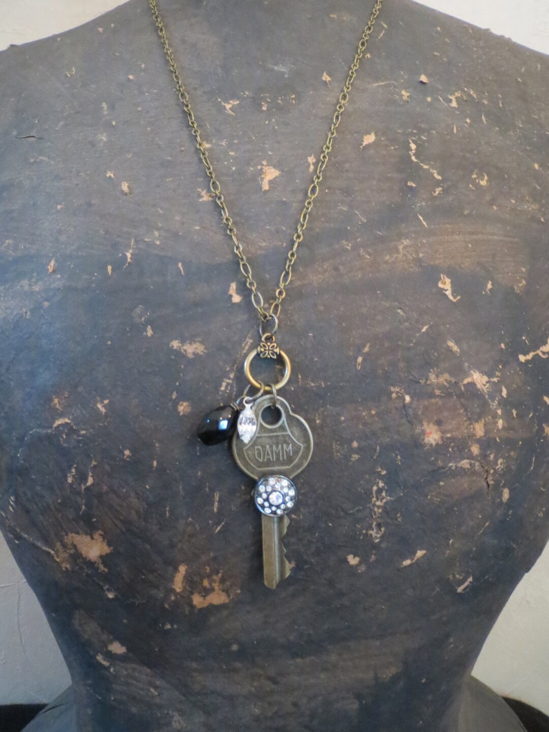 Vintage Button and Key Necklace - Etsy