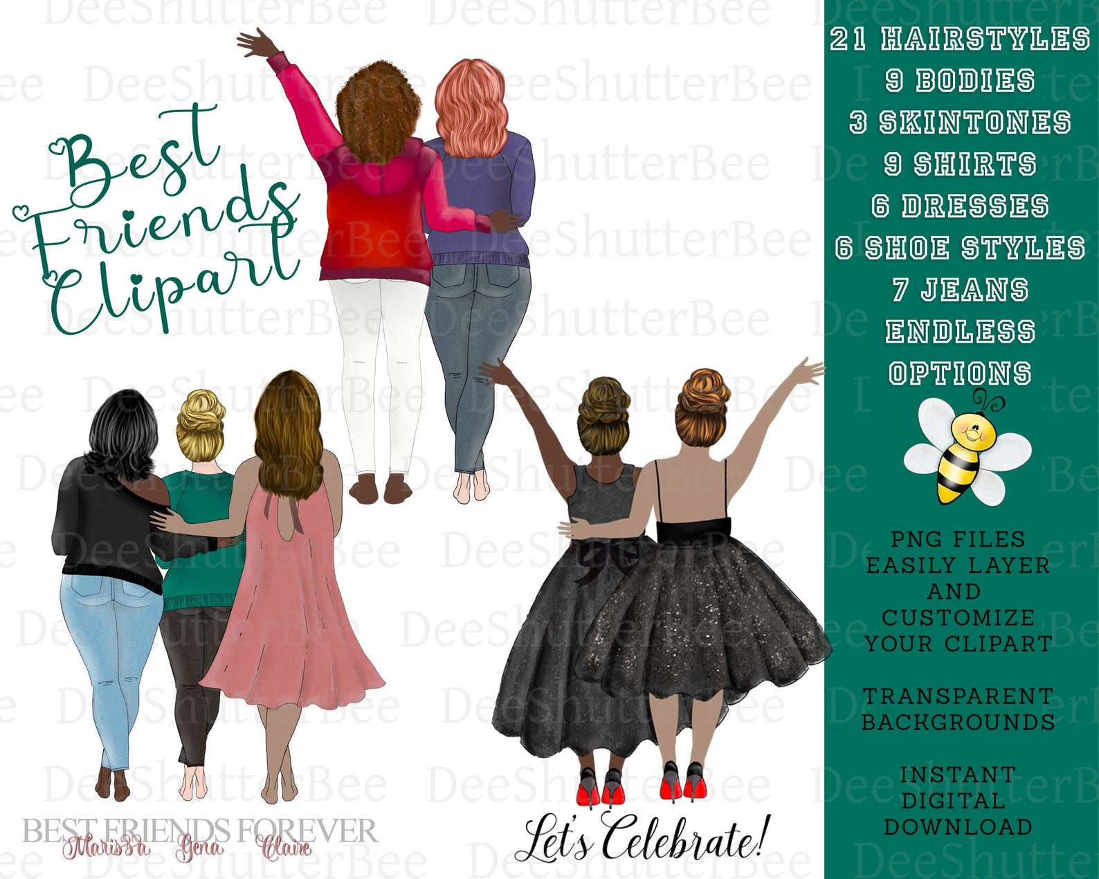 Best Friend Fancy Dress Clipart Set Commercial Use, Jeans Sweaters ...