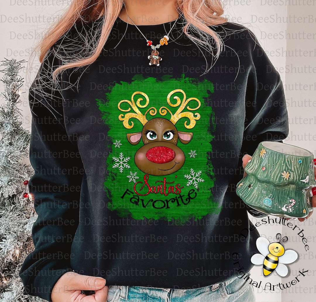 Santa's Favorite Sweatshirt, Cute Rudolph Shirt, Sparkly Glitter ...