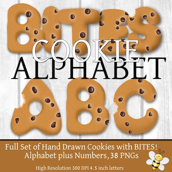 Bitten Chocolate Chip Cookie Alphabet With Commercial Use for - Etsy