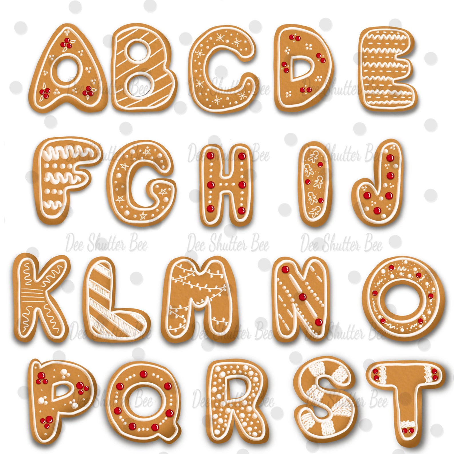 Gingerbread Clipart Alphabet Font PNG for Commercial Sublimation or ...