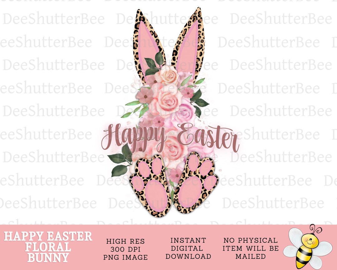 Easter Bunny Graphic, Sublimation, Floral Rabbit Design, Digital Printable, Spring Watercolor ...