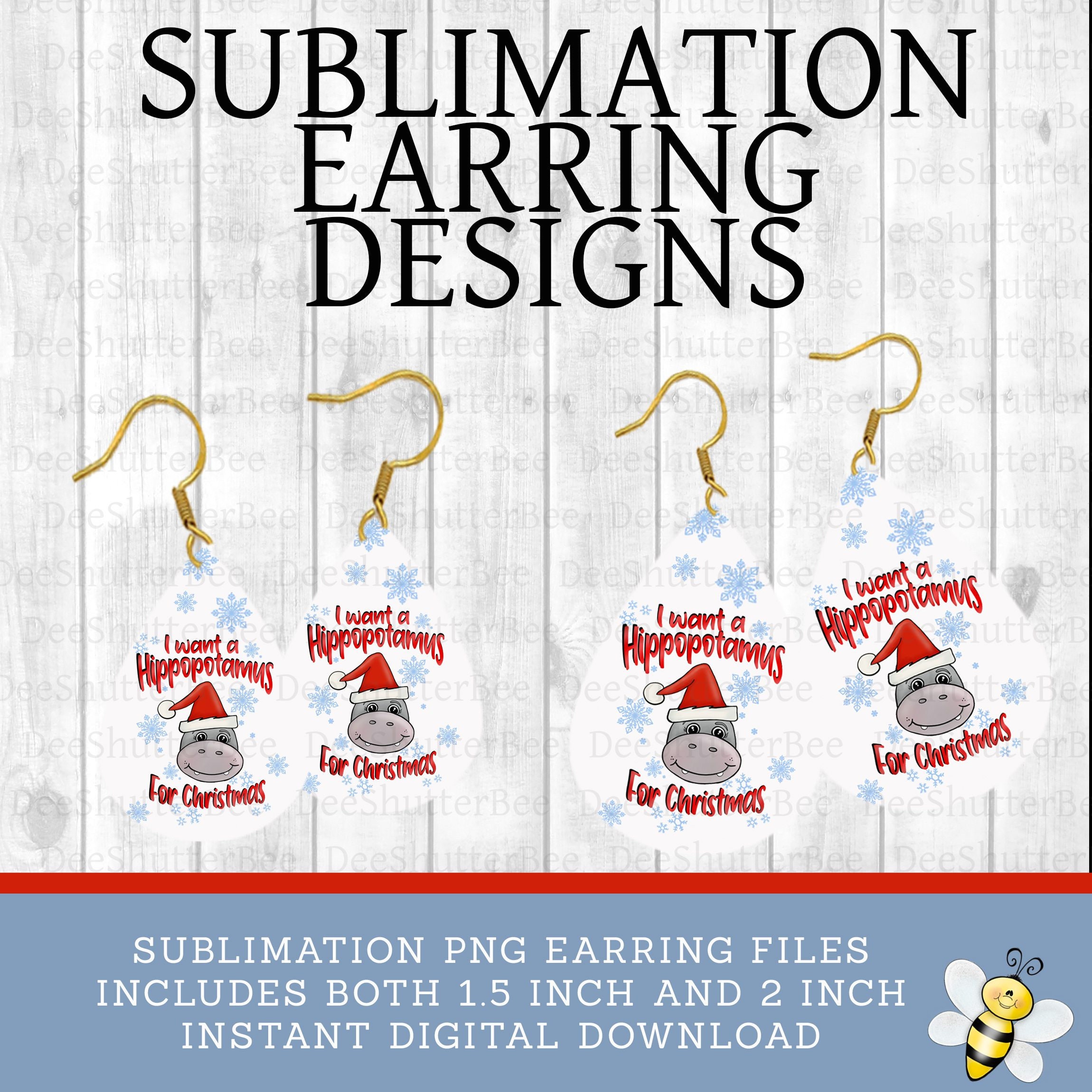 Christmas Sublimation PNG Earring Design, I Want a Hippopotamus for ...