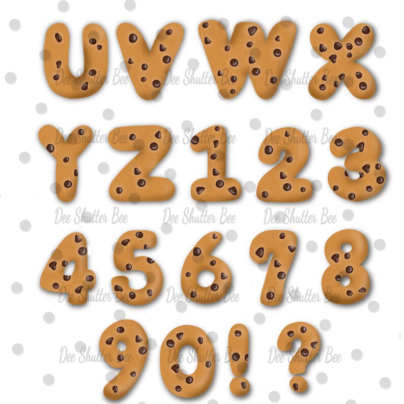 Chocolate Chip Cookie Alphabet With Commercial Use for Sublimation or ...