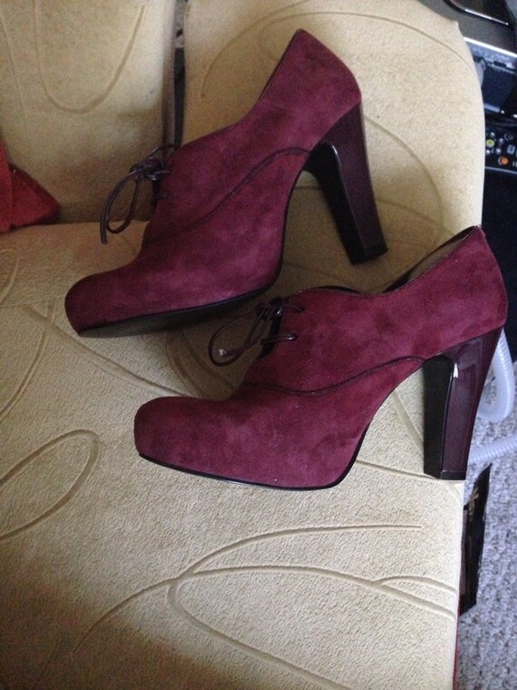 Vintage New Suede Shoes / Plum Colored Suede Booties Pumps | Etsy