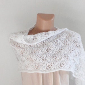 White Knit Shawl, Bridal Shawl, Wedding Shawl, Fine Lace Angora Knit ...