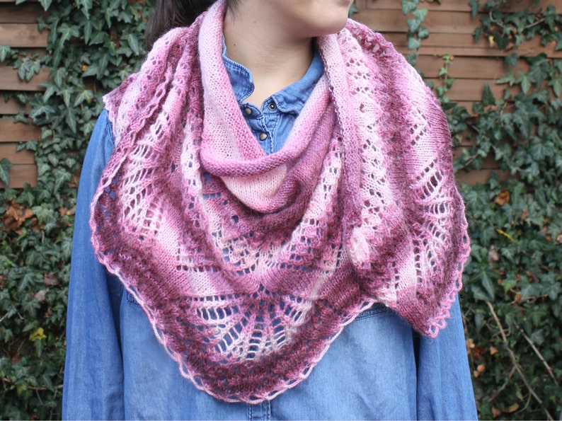 Lightweight Angora Knitted Lace Shawl, Pink to Purple Batik Knitted ...