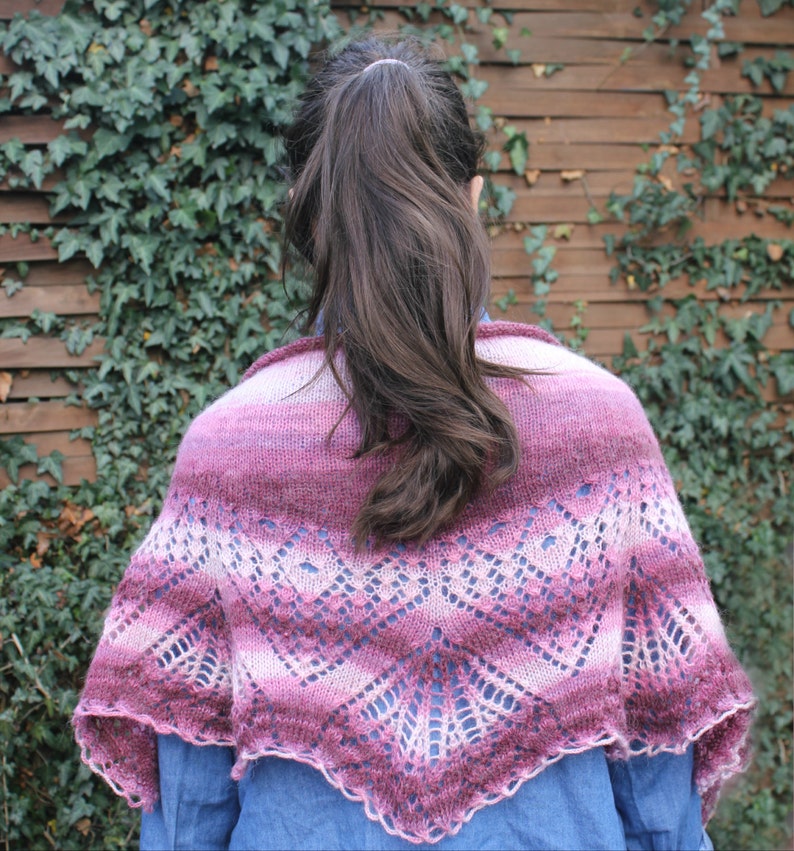 Lightweight Angora Knitted Lace Shawl, Pink to Purple Batik Knitted ...