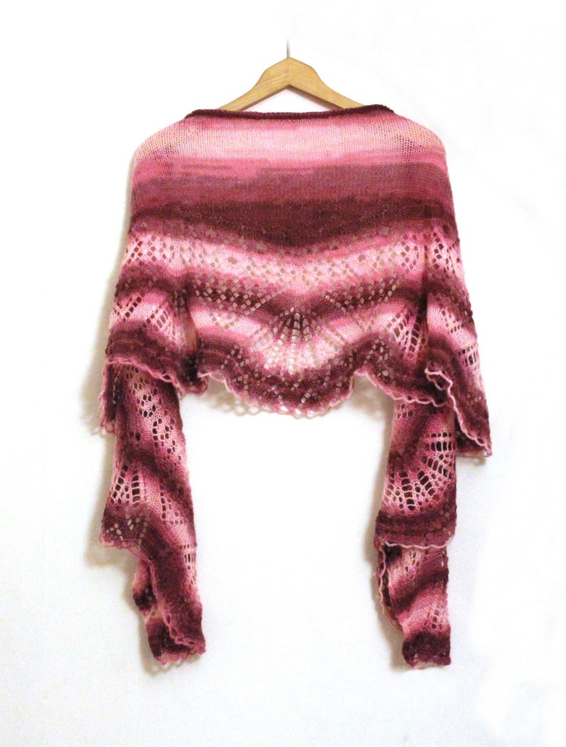 Lightweight Angora Knitted Lace Shawl, Pink to Purple Batik Knitted ...