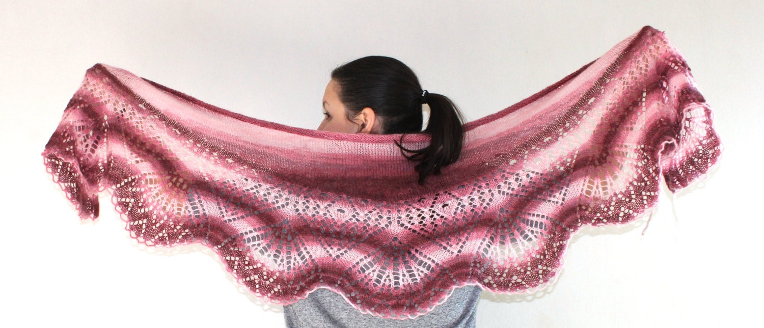 Lightweight Angora Knitted Lace Shawl, Pink to Purple Batik Knitted ...