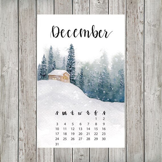 Cover Page or Calendar for Bullet Journal Snowy Pine Trees Watercolor ...