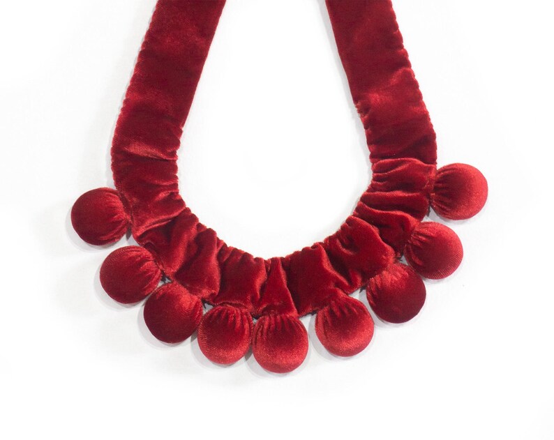 Handmade Red Velvet Necklace With Wooden Beads – Elegant Textile ...