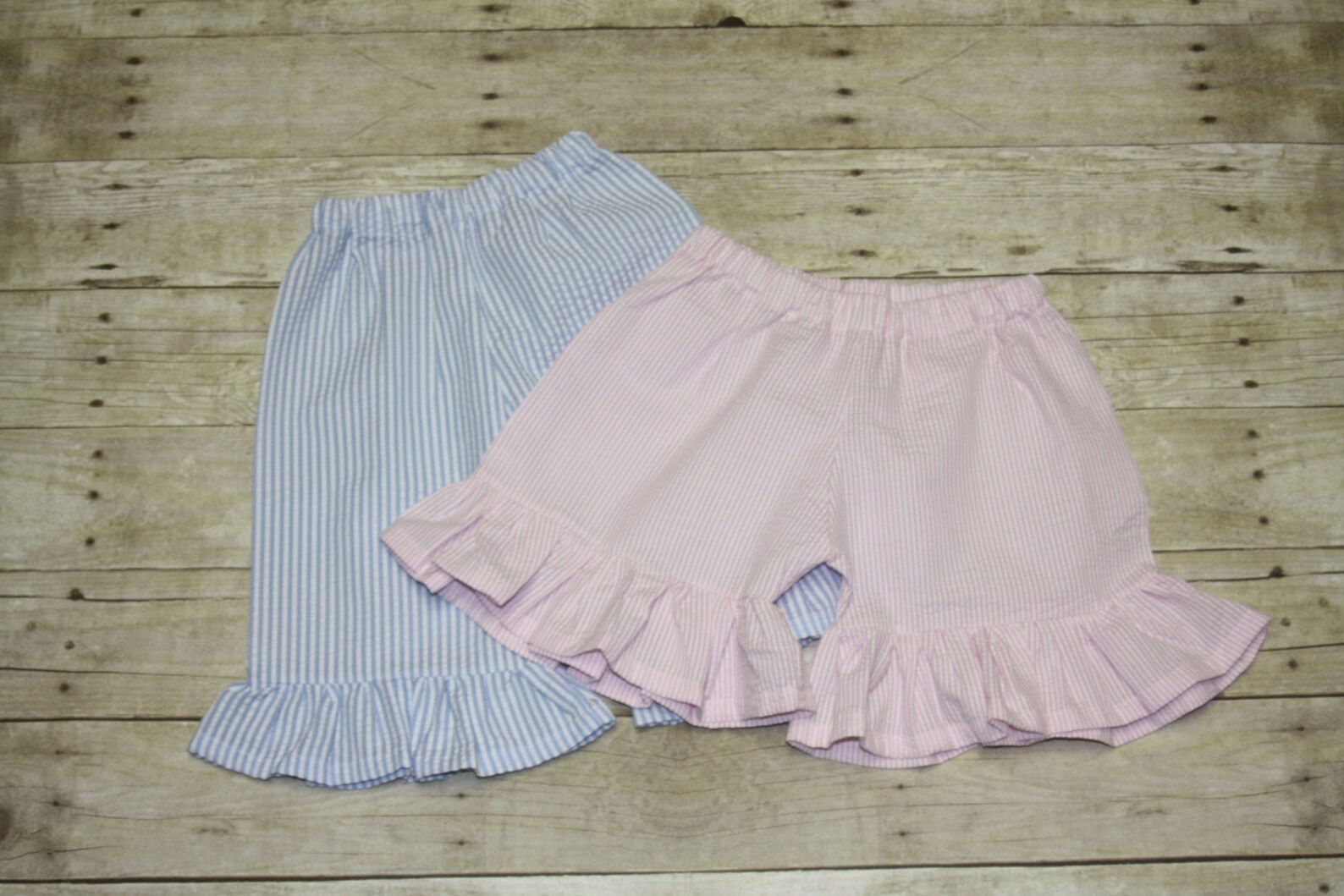 Seersucker Ruffle Shorts Blue Pink Khaki Gray Navy or Lime | Etsy