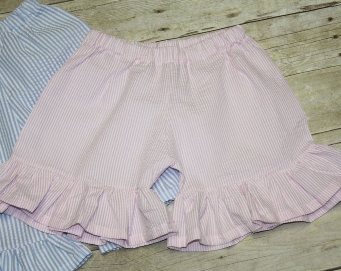 Seersucker Ruffle Shorts Blue, Pink, Khaki, Gray, Navy or Lime Sz 12m ...