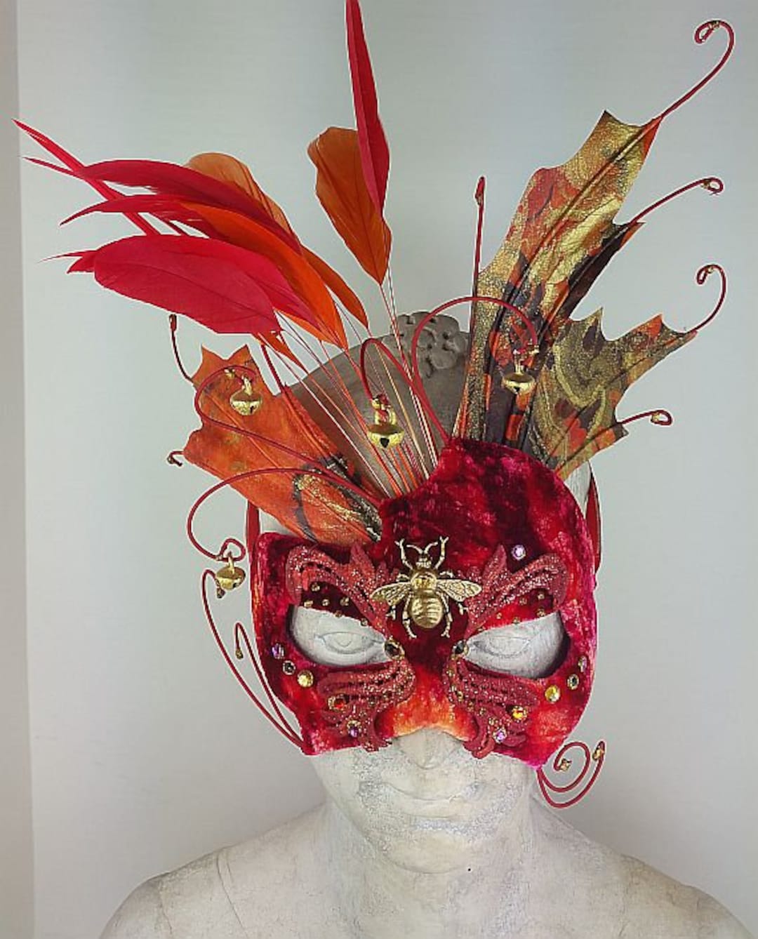 Red Wing Costume Mask, Orange Masquerade Mask, Bee Costume Mask, Velvet ...