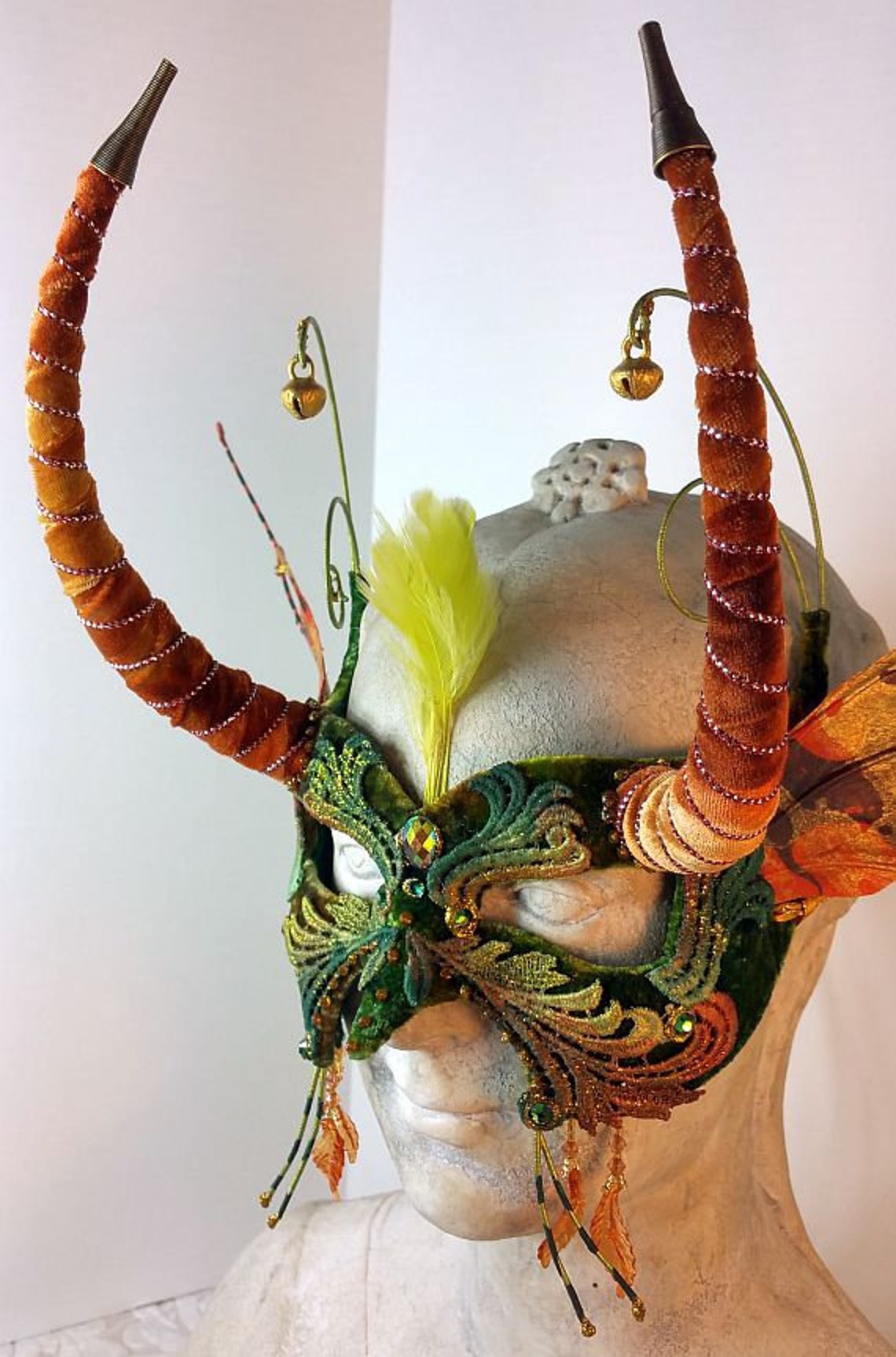 Green Costume Mask Horned Costume Mask Faerie Wing Mask - Etsy