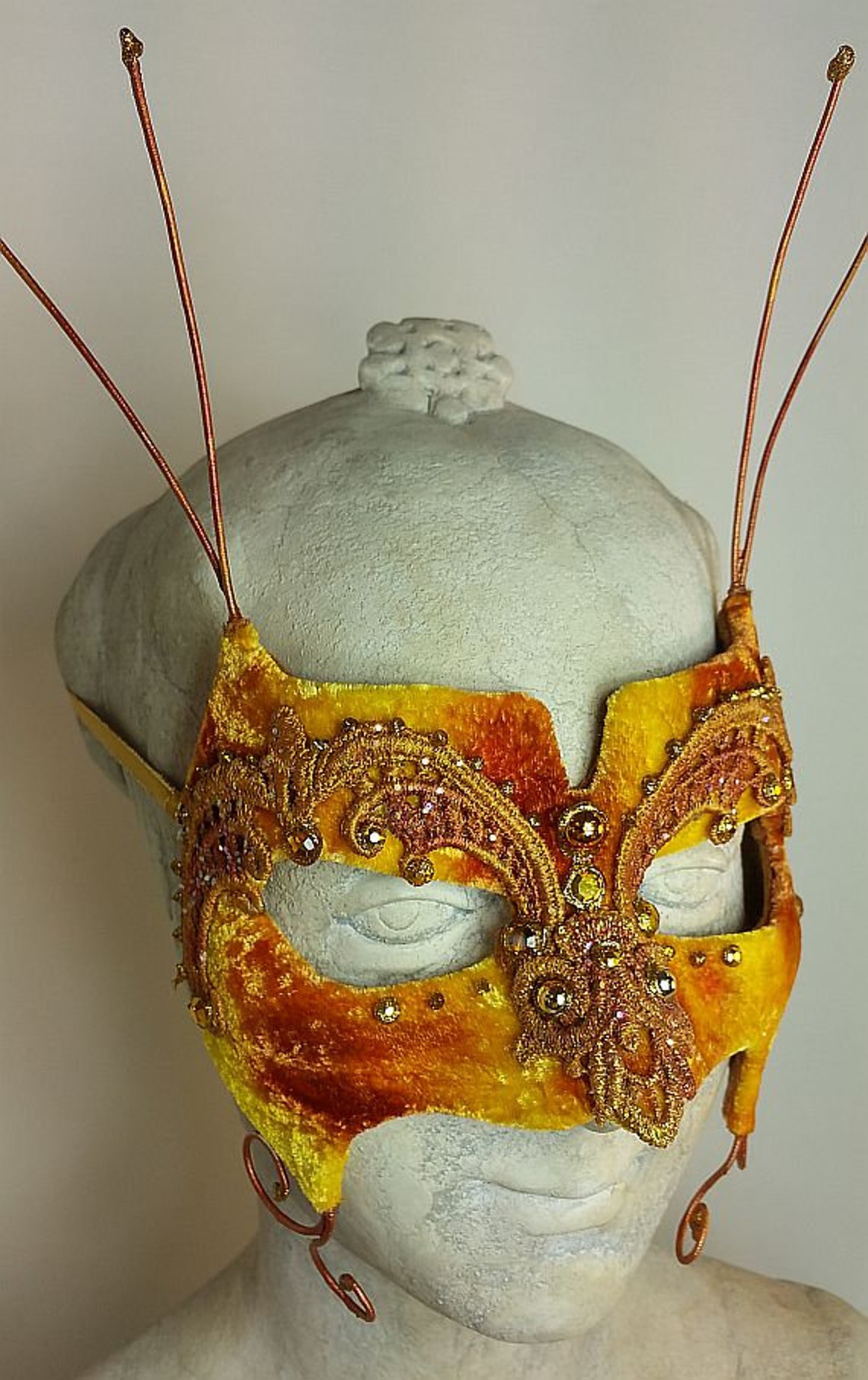 Hand Dyed Silk Velvet Masquerade Mask: Gold Lace, Rhinestones - Etsy