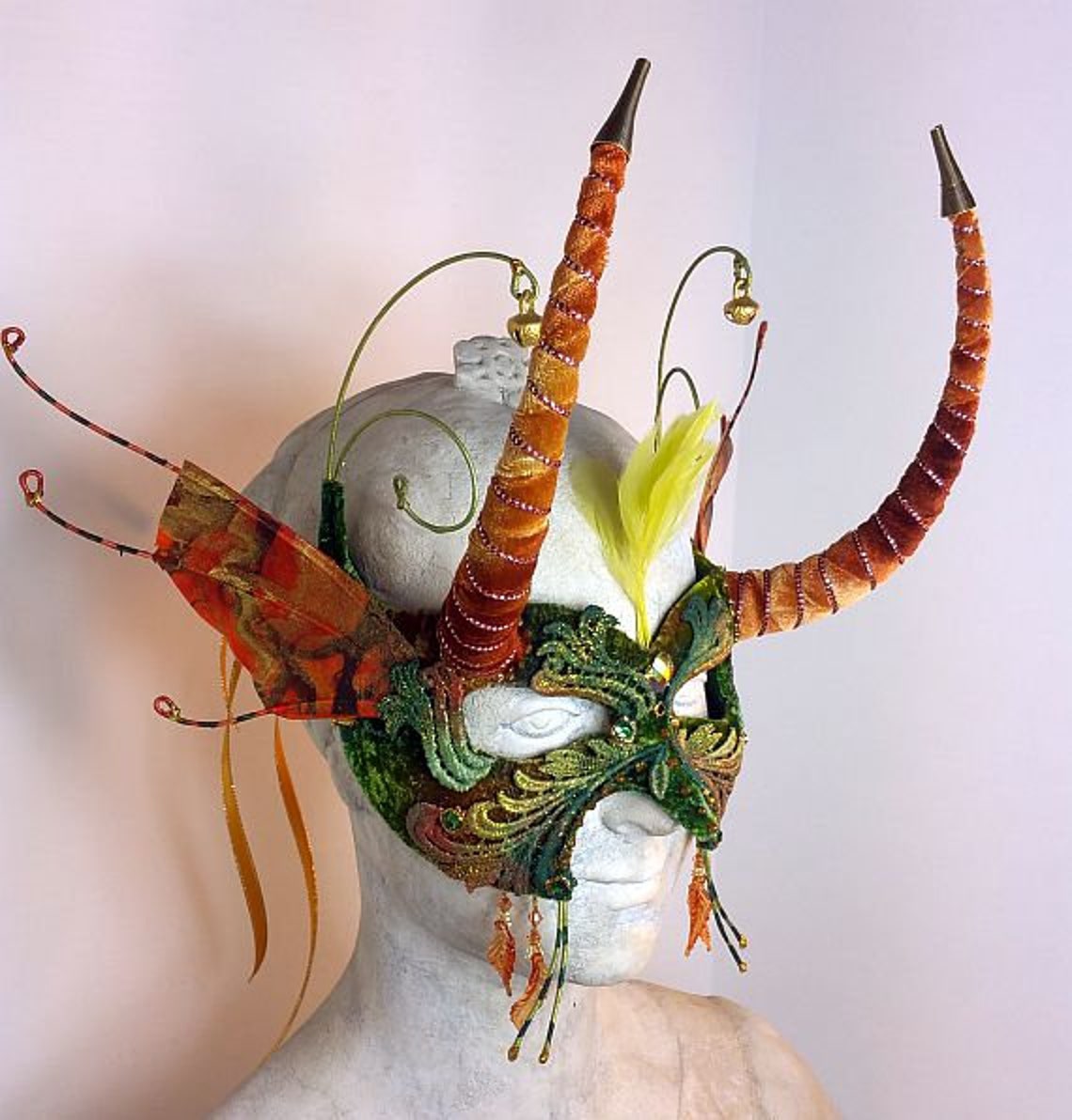 Green Costume Mask Horned Costume Mask Faerie Wing Mask | Etsy