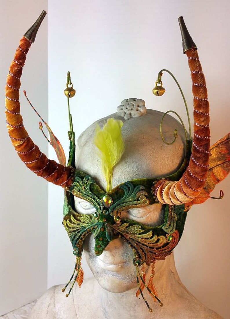 Green Costume Mask Horned Costume Mask Faerie Wing Mask - Etsy
