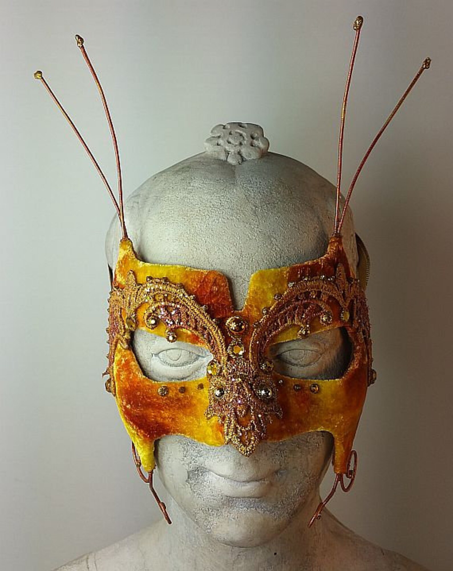 Hand Dyed Silk Velvet Masquerade Mask: Gold Lace, Rhinestones - Etsy