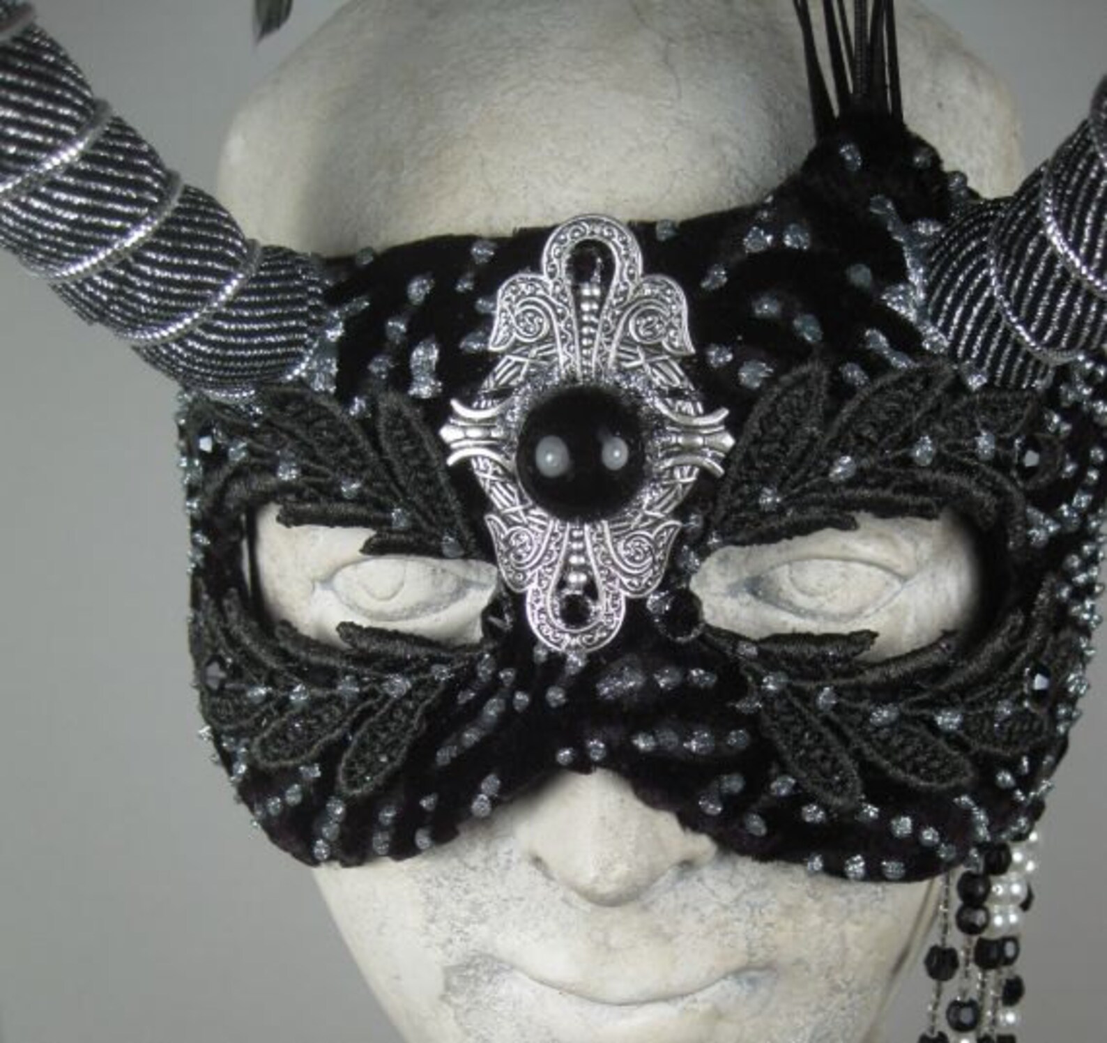 Black and Silver With Pearls Masquerade Mask//masquerade Ball - Etsy