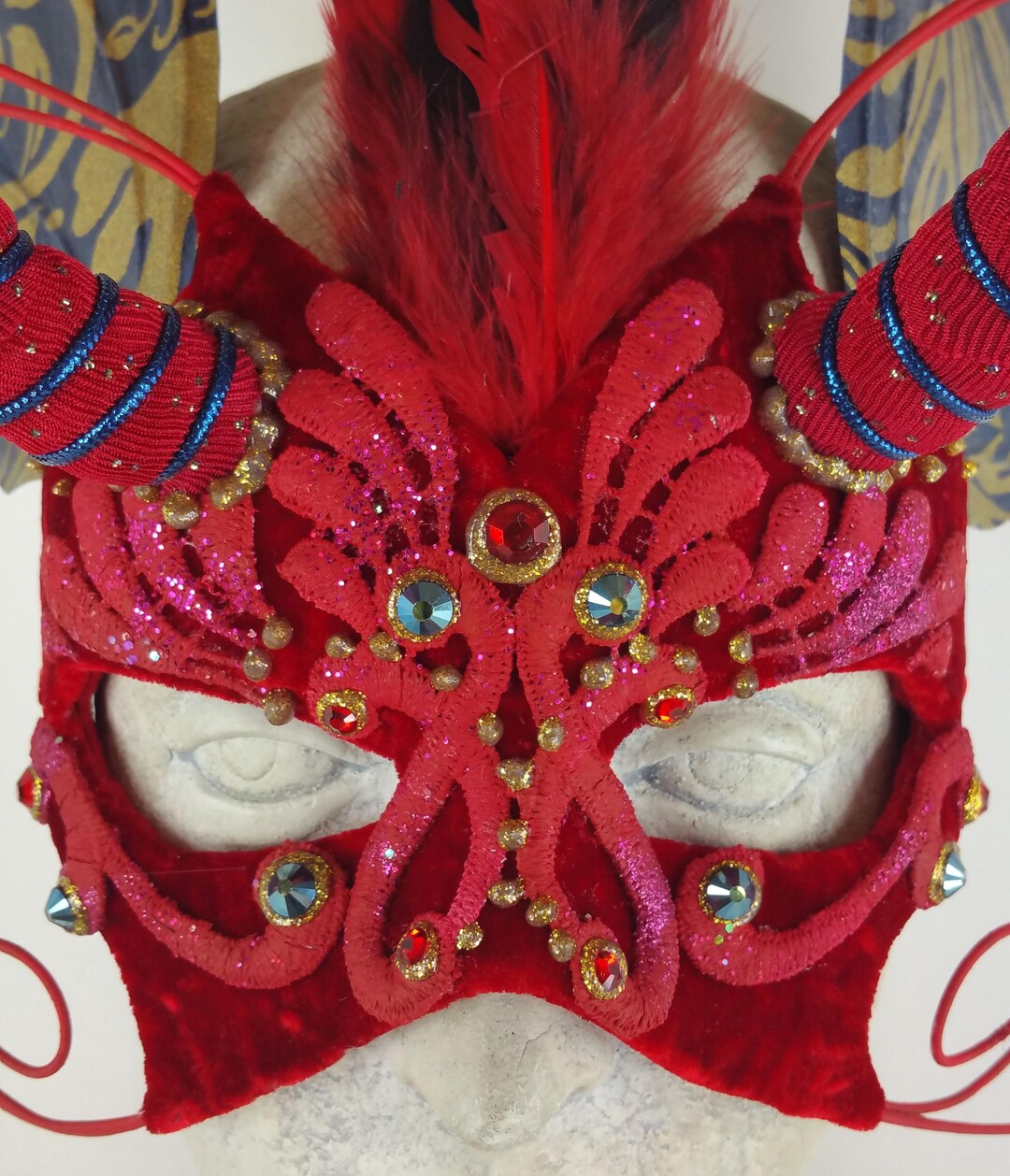 Red Costume Mask/feather Costume Mask/costume Mask With Wings/costume ...