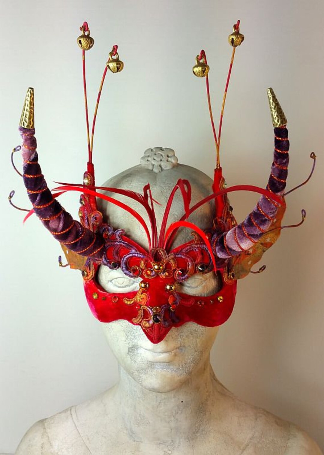 Red Horned Masquerade Mask: Hand-dyed Velvet Costume - Etsy