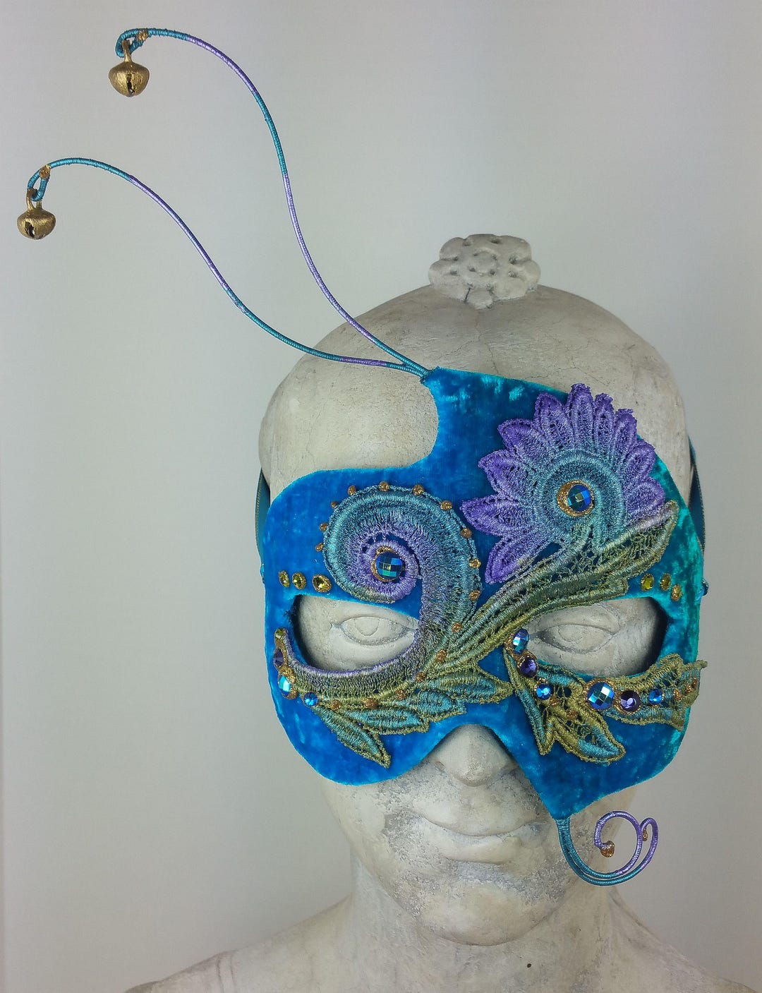 Blue Velvet Masquerade Mask: Lace, Rhinestones, and Bells - Etsy