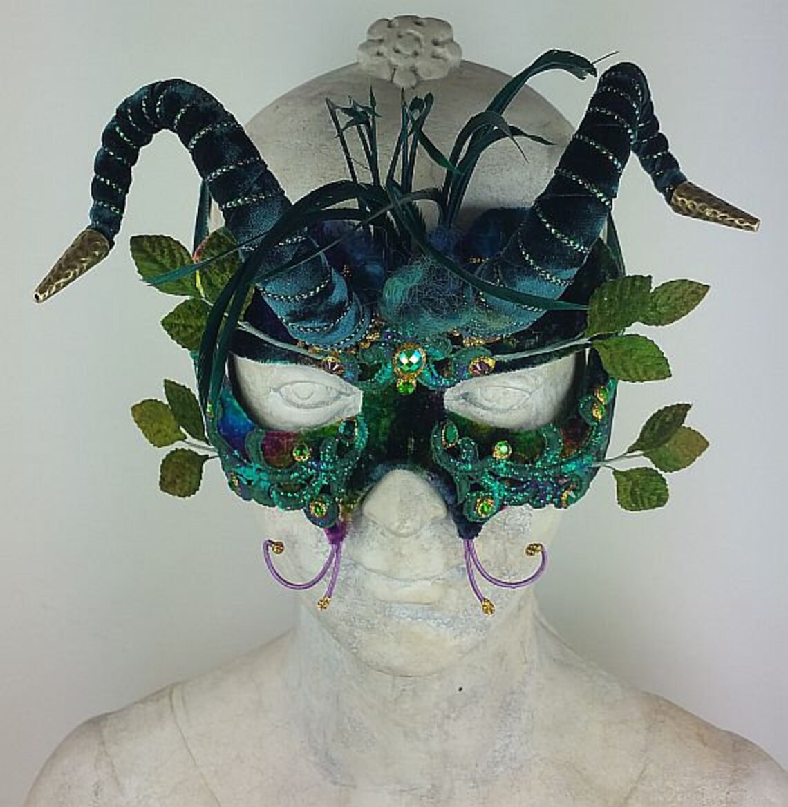 Dark Green Costume MaskCurly Horn CostumeMasquerade | Etsy