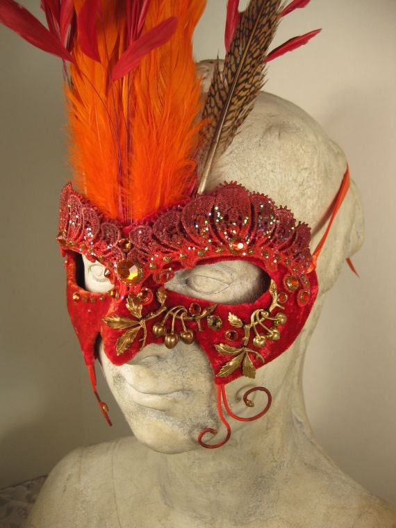 Orange Feather Mask Masquerade