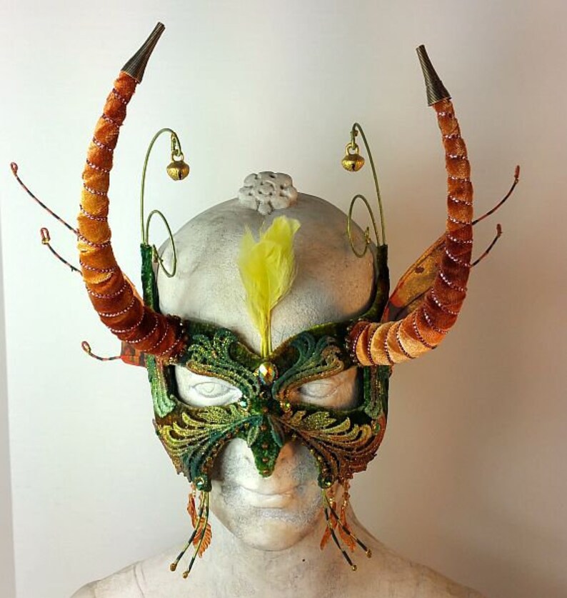 Green Costume Mask Horned Costume Mask Faerie Wing Mask - Etsy