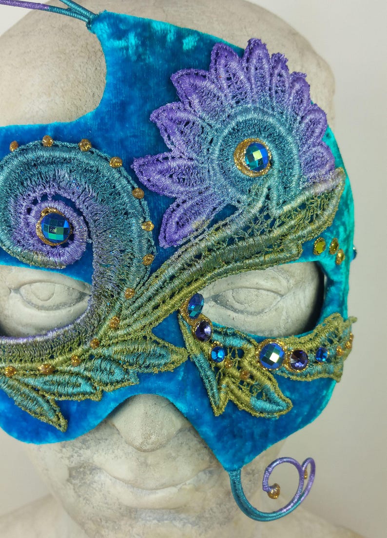 Blue Velvet Masquerade Mask: Lace, Rhinestones, and Bells - Etsy