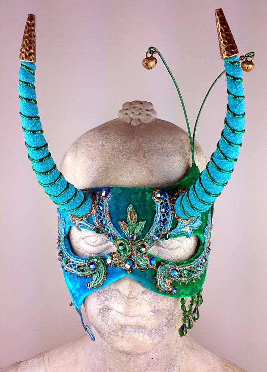 Hand-dyed Silk Velvet Masquerade Mask With Horns - Etsy