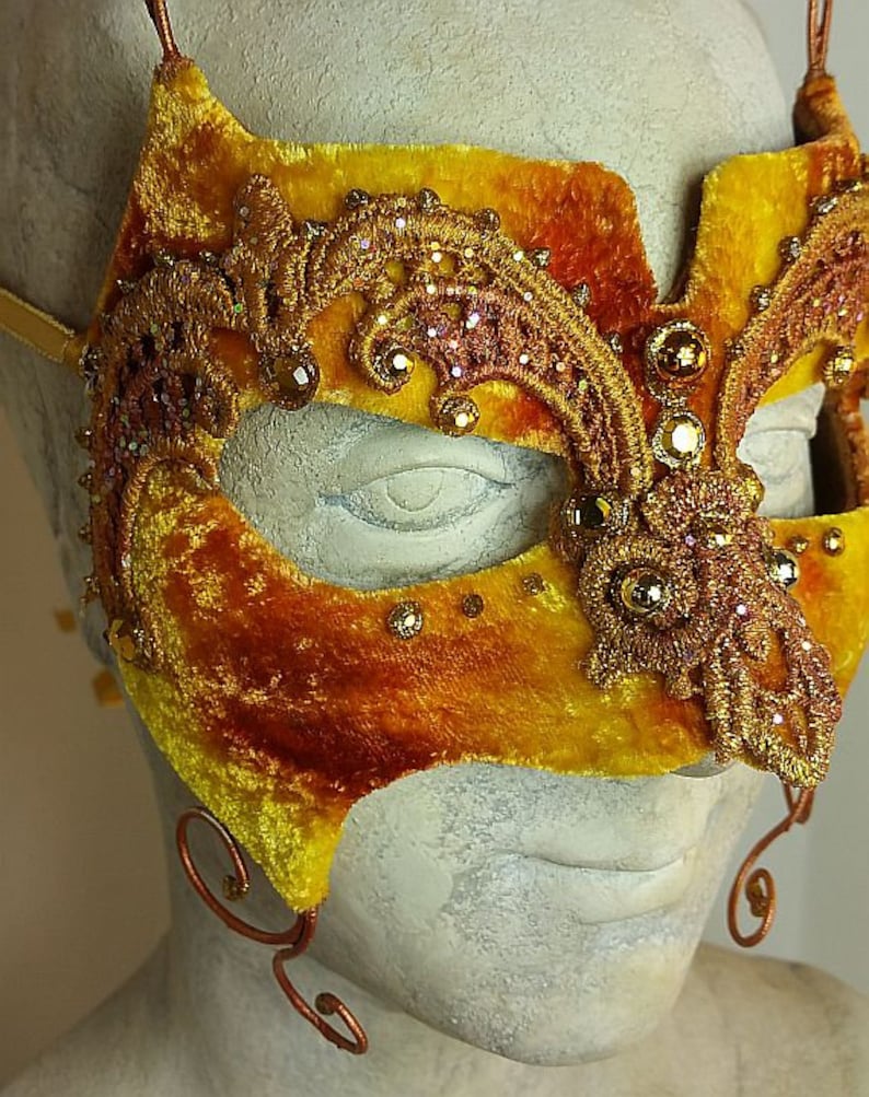 Hand Dyed Silk Velvet Masquerade Mask: Gold Lace, Rhinestones - Etsy