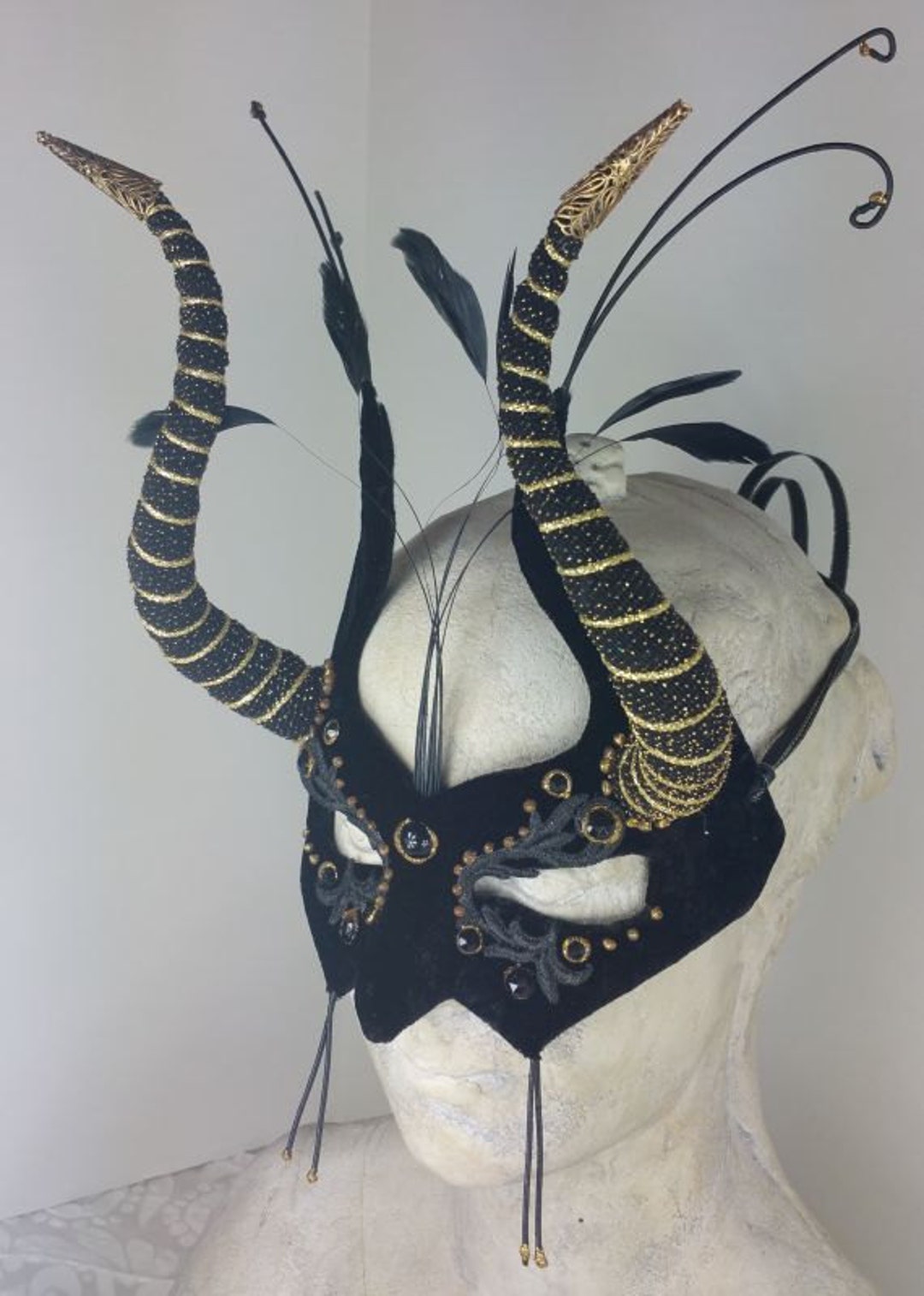 Black Costume Mask,horned Masquerade,goth Costume Mask,dark Costume ...
