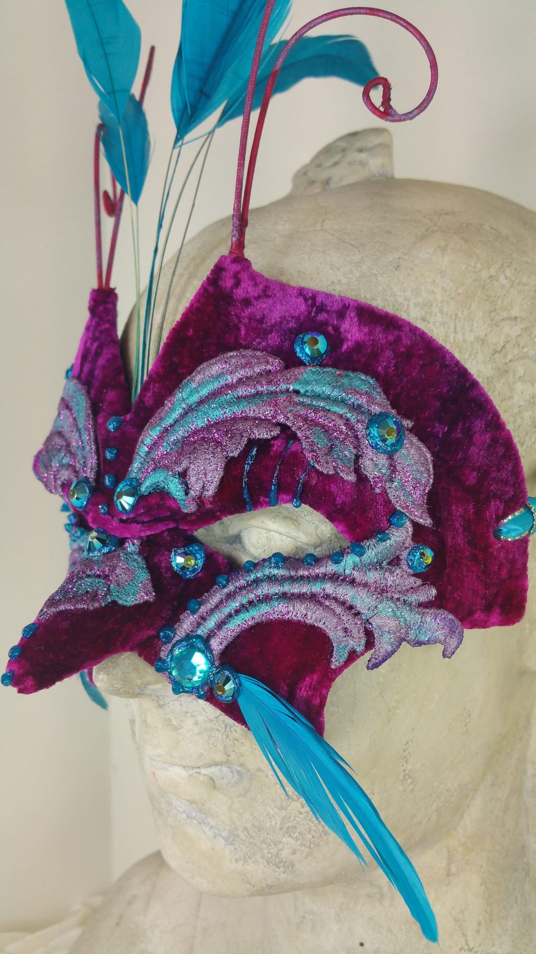 Purple Feather Costume Mask/feather Costume Mask/comedia De Arte Mask ...