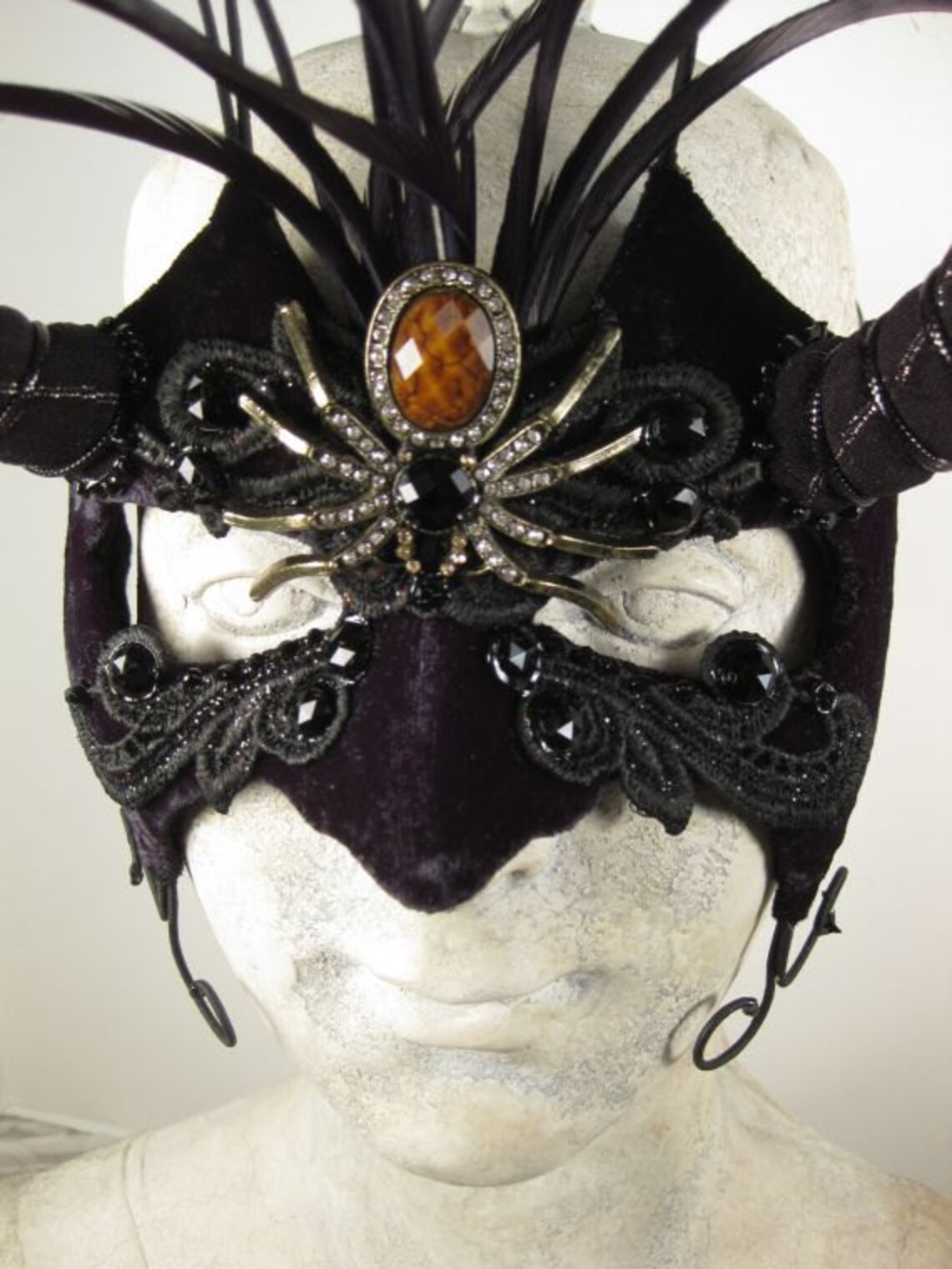 Black Spider Masquerade Mask: Hand-dyed Velvet, Lace & Rhinestones - Etsy
