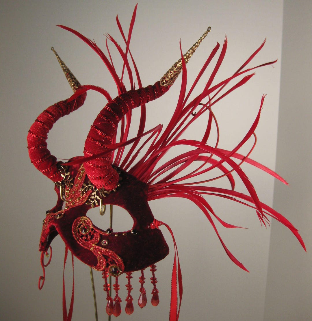 Red Demoness Masquerade Mask: Velvet, Lace, and Feathers - Etsy
