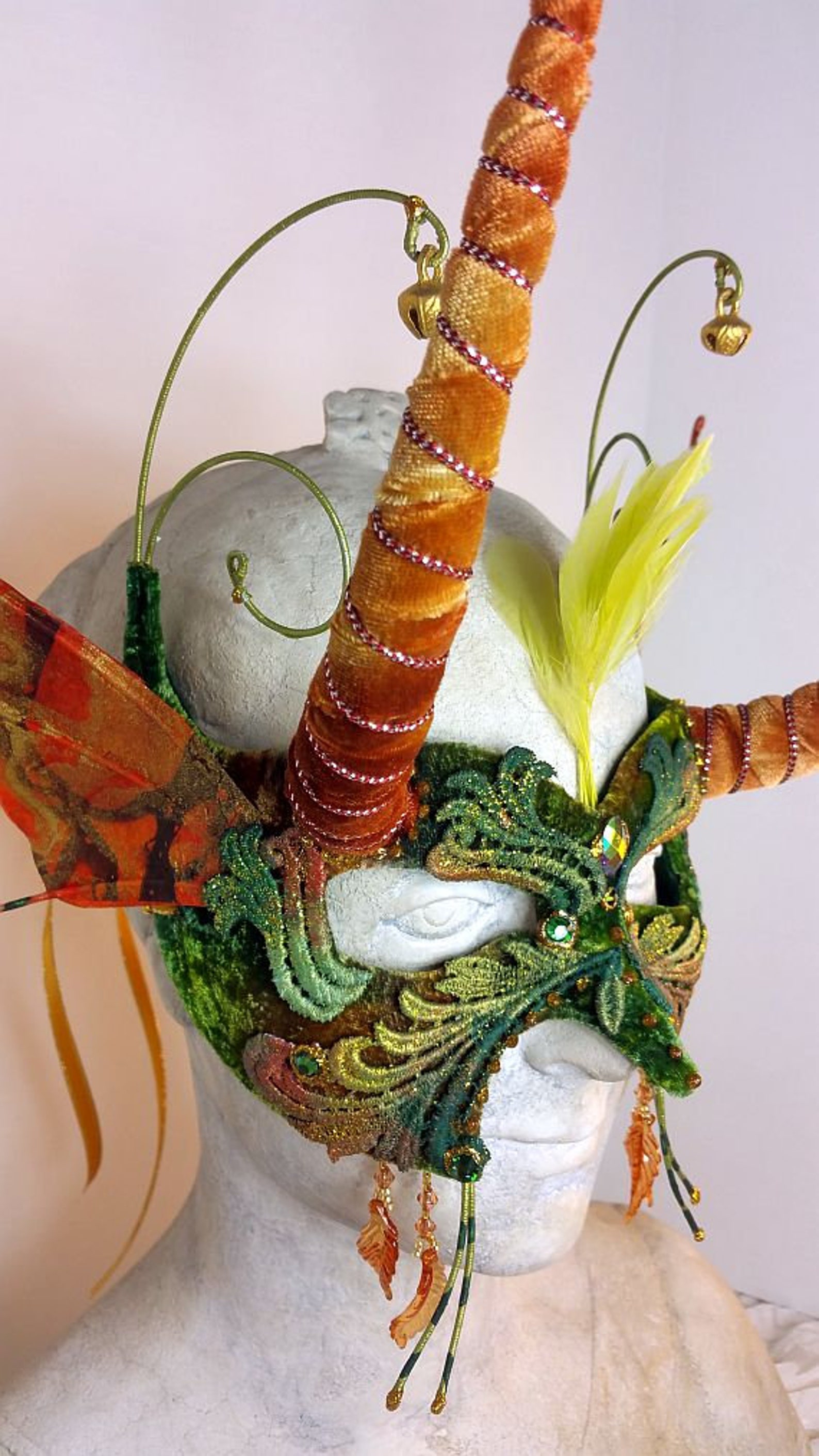 Green Costume Mask Horned Costume Mask Faerie Wing Mask - Etsy