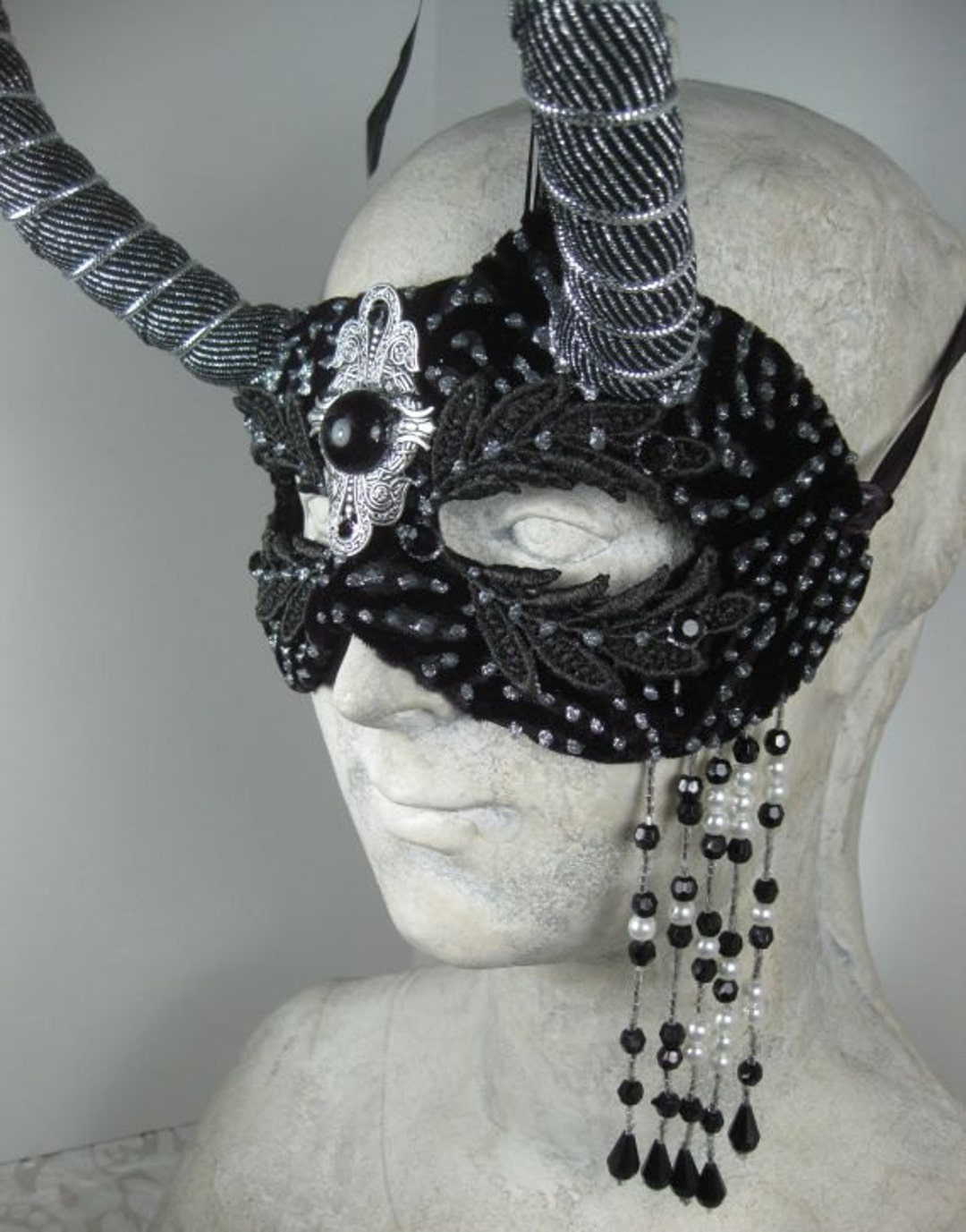 Black and Silver With Pearls Masquerade Mask//masquerade Ball Mask ...