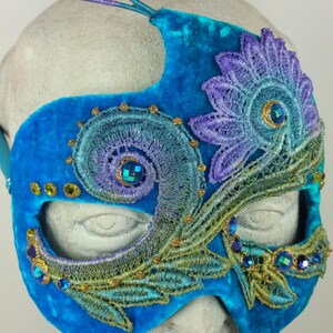 Blue Velvet Masquerade Mask: Lace, Rhinestones, and Bells - Etsy