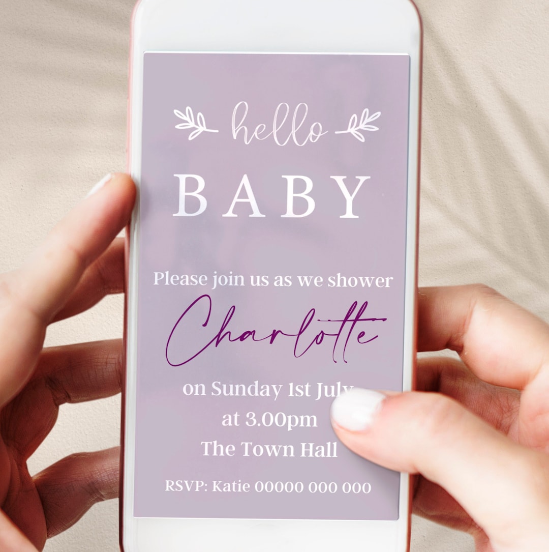 Electronic Baby Shower Invite, Animated, Gender Neutral Lilac Baby ...