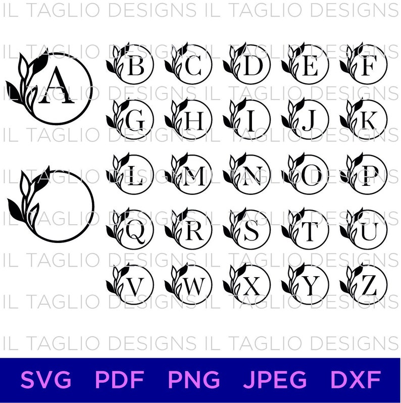 Letras del alfabeto de hojas SVG, letras en círculos con hojas, Cut ...