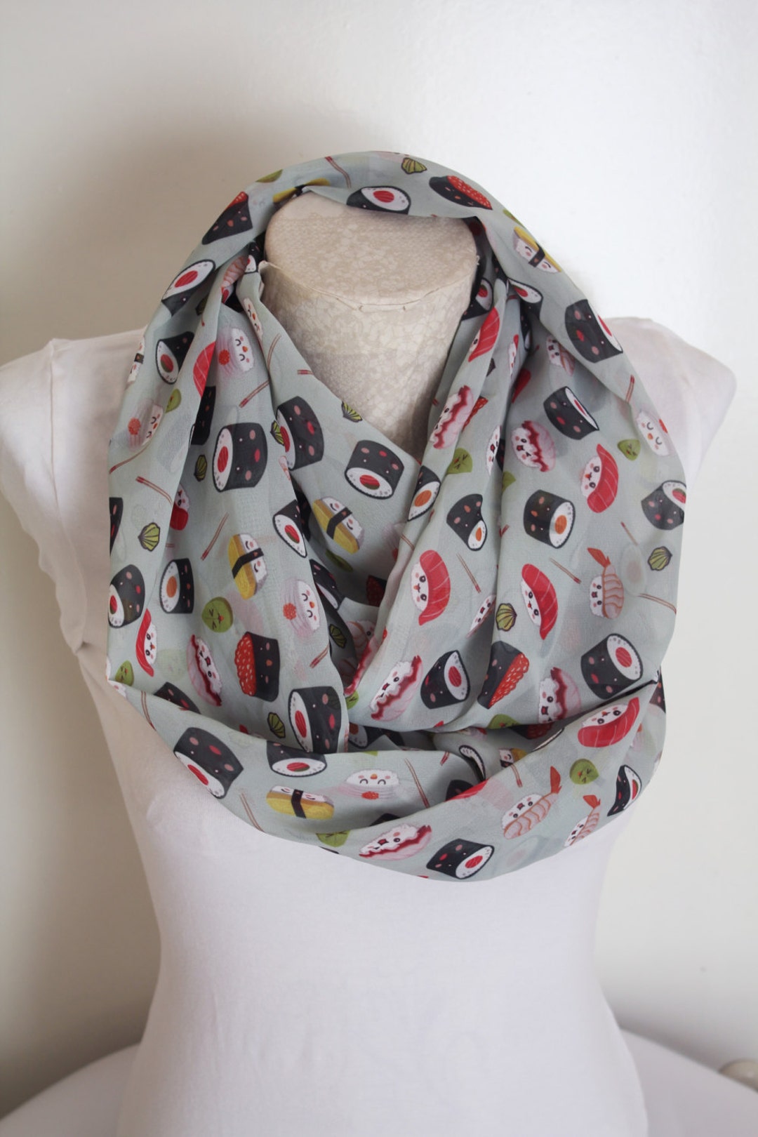 Sushi Scarf Foodie Chef Gifts for Her Infinity Scarf Japanese Food ...