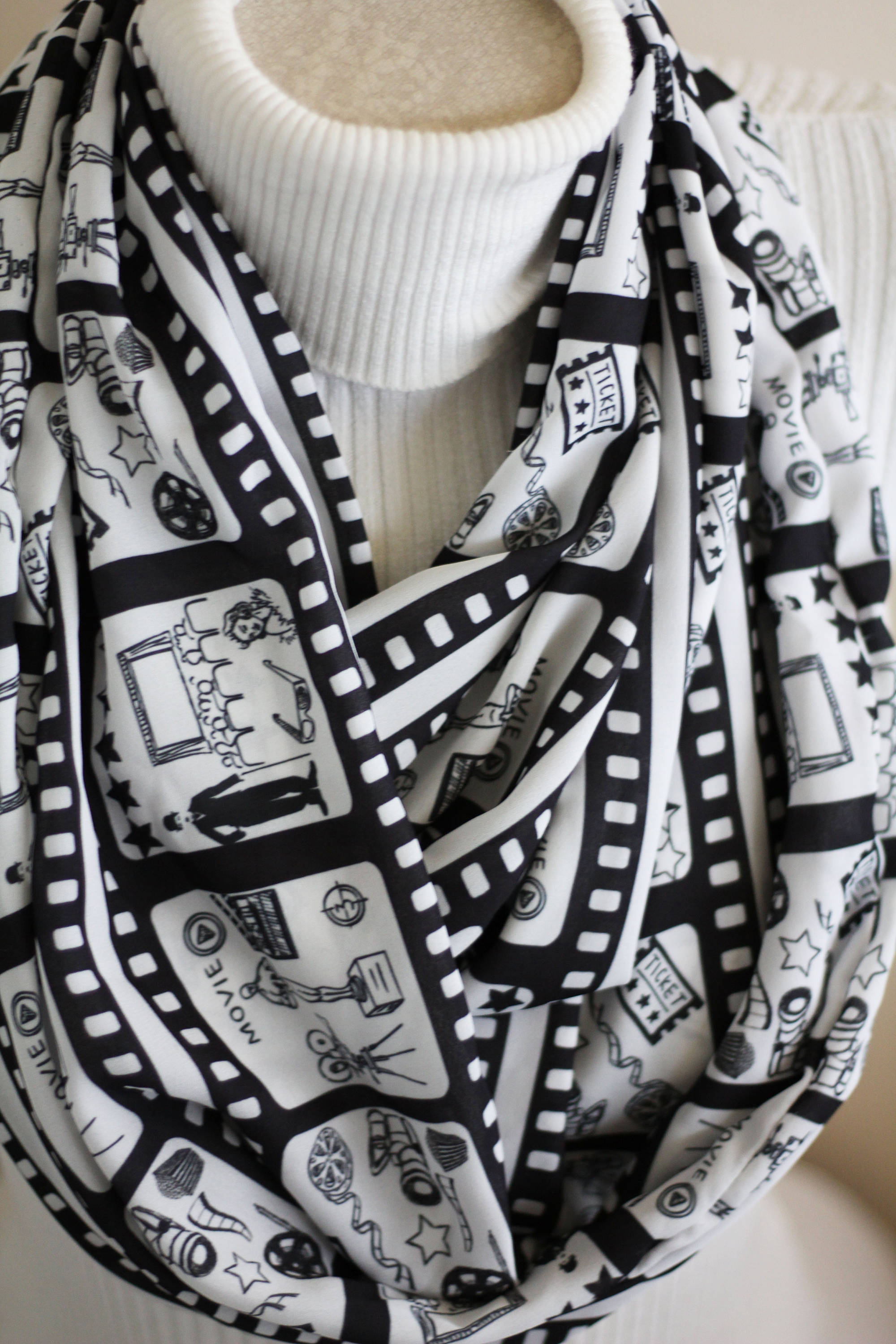 Cinema Infinity Scarf Movie Scarf Movie Lover Gift Film Strip Black and ...