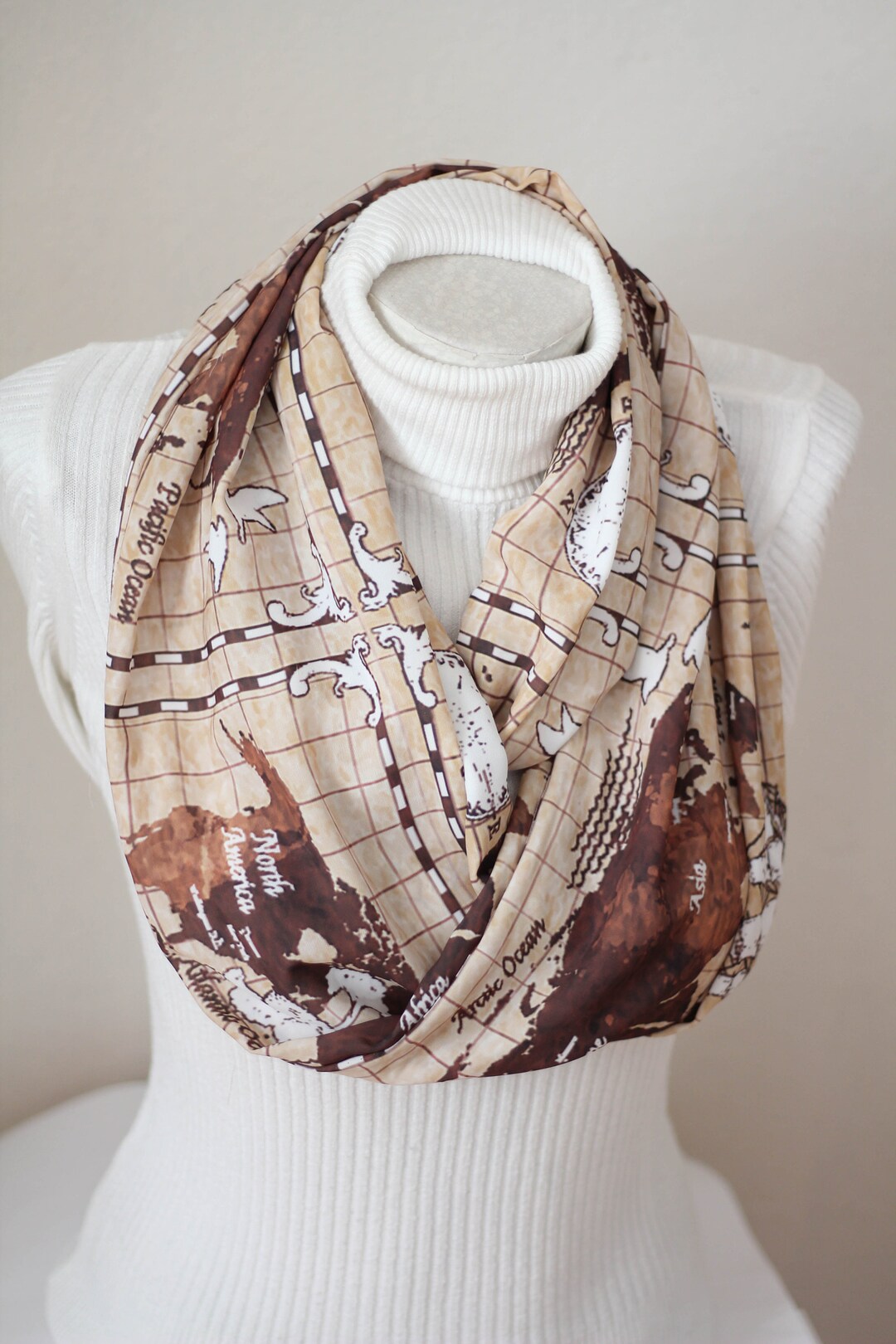 World Map Infinity Scarf Map Scarf Traveller Gift Ideas Handmade Gifts ...