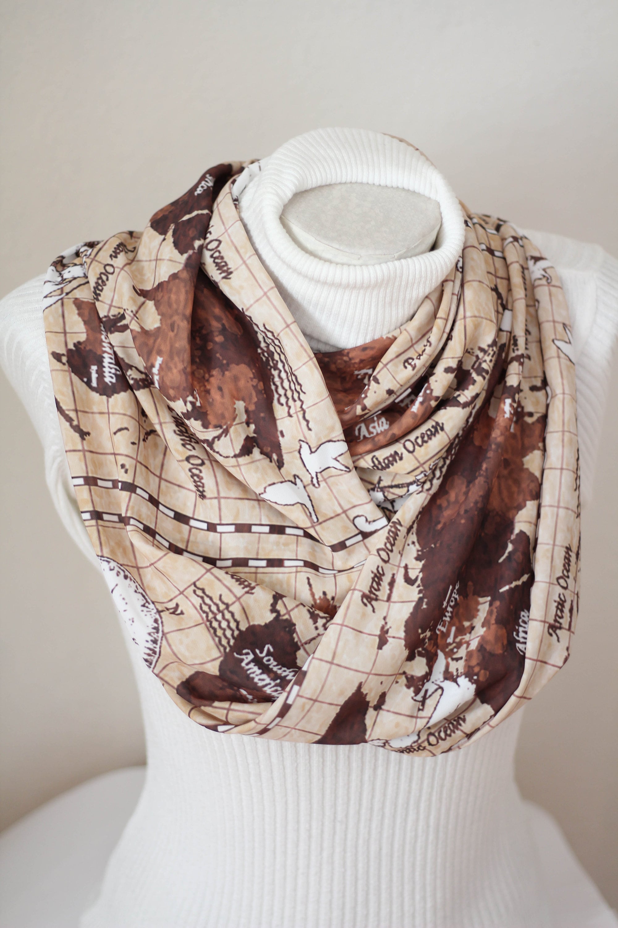 World Map Infinity Scarf Map Scarf Traveller Gift Ideas | Etsy