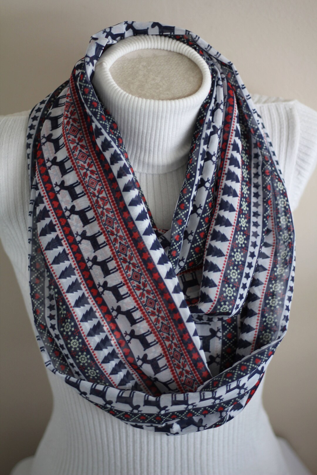Deer Scarf, Christmas Scarf, Nordic Scarf, Deer Infinity Scarf ...