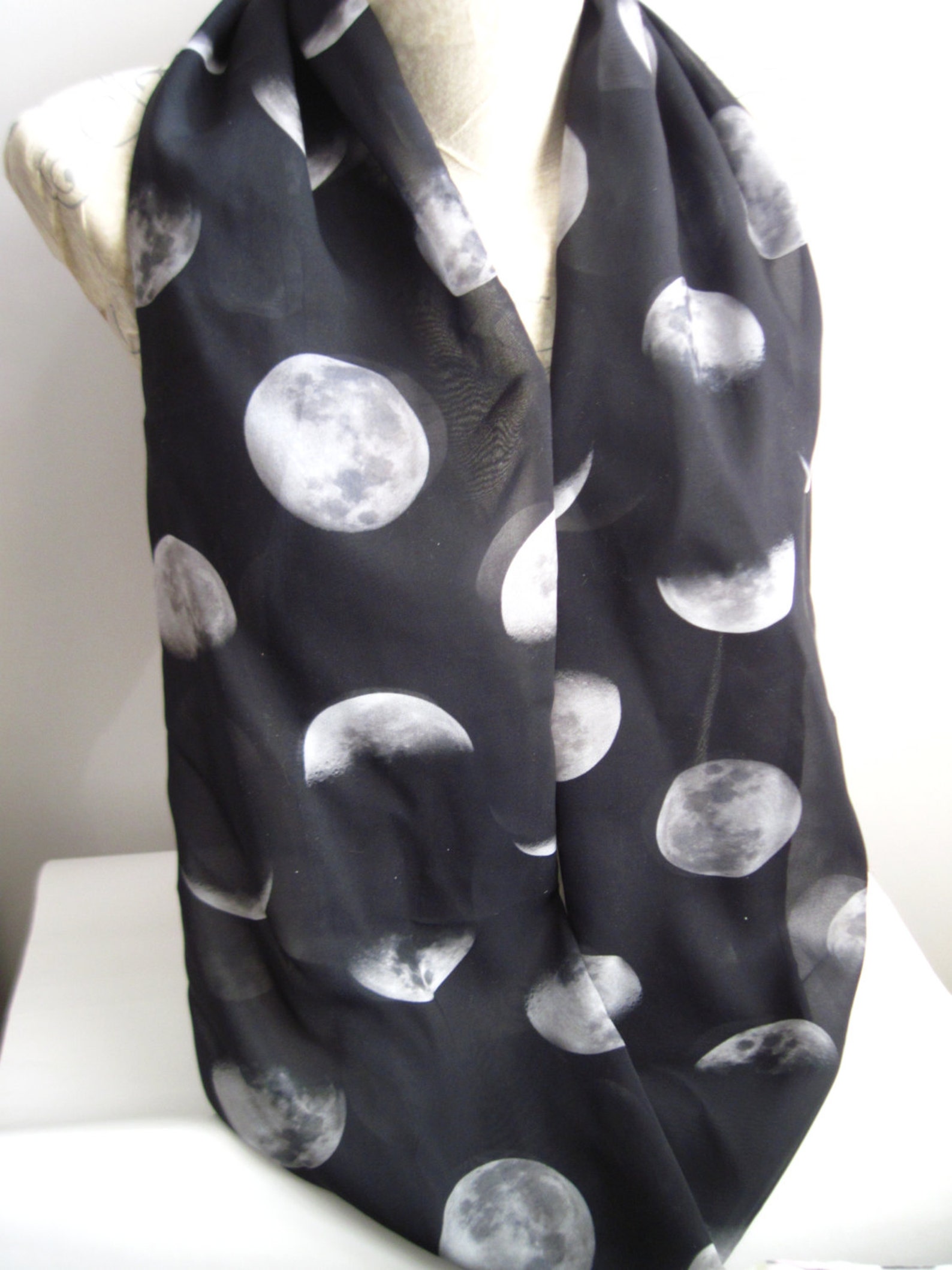 Moon Scarf Moon Phases Scarf Moon Phases Printed Chiffon - Etsy UK