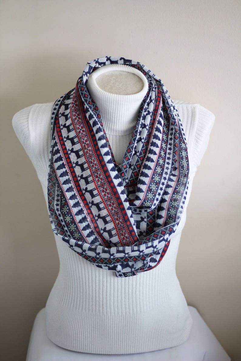 Deer Scarf Christmas Scarf Nordic Scarf Deer Infinity - Etsy